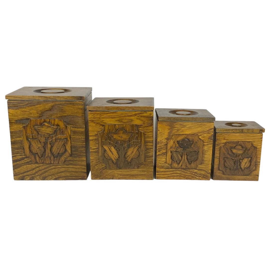 Vintage Sears Roebuck Wooden Kitchen Canister Set Hand-carved Storage ...