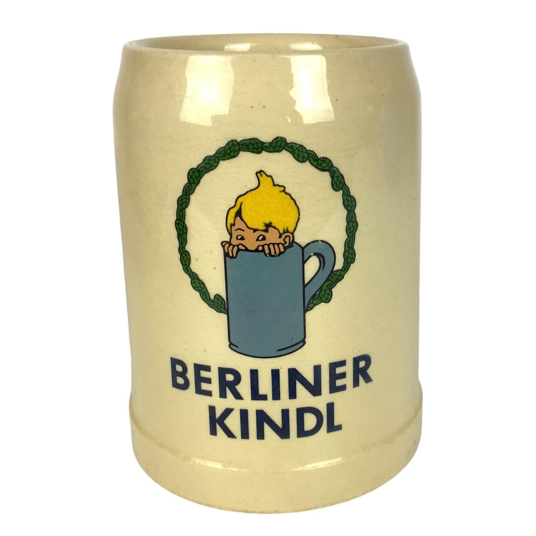 Vintage Berliner Kindl Beer Stein 0.5L Beige Stoneware Mug Barware Man ...