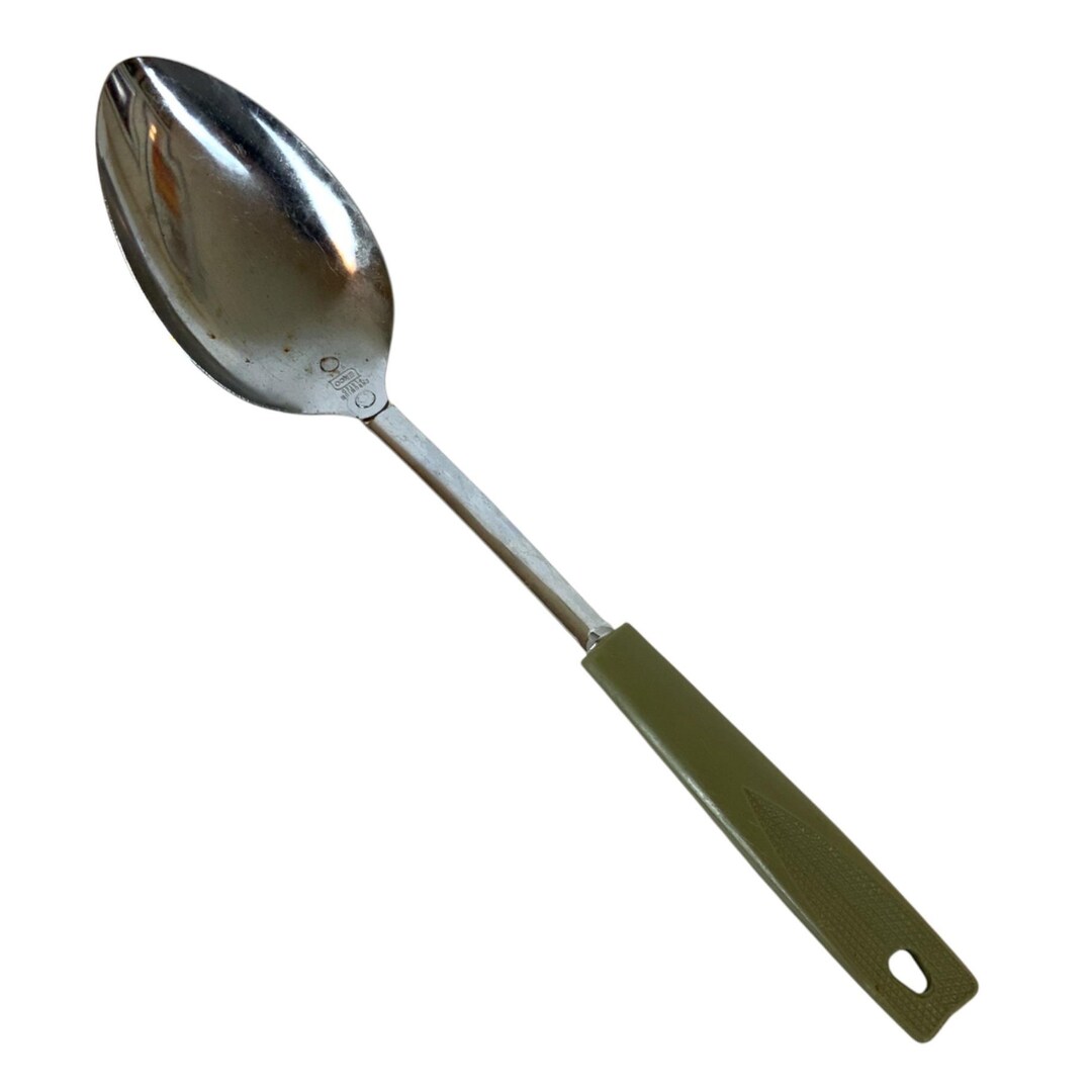 Vintage Ekco USA Solid Cooking Spoon Chromium Plated Avocado Green ...