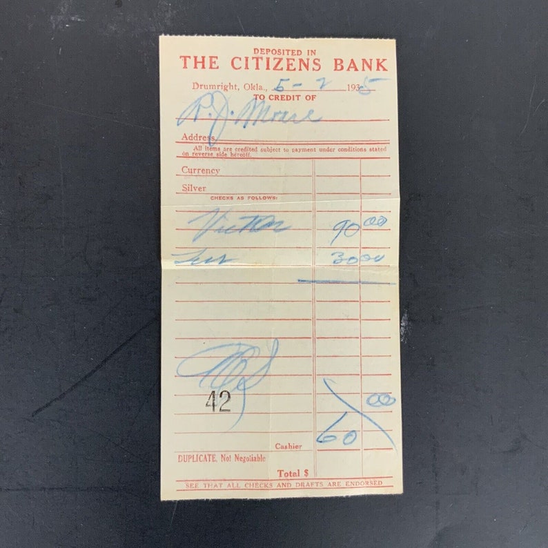 Deposit Slips 1934 1935 the Citizens Bank Shamrock Oklahoma - Etsy