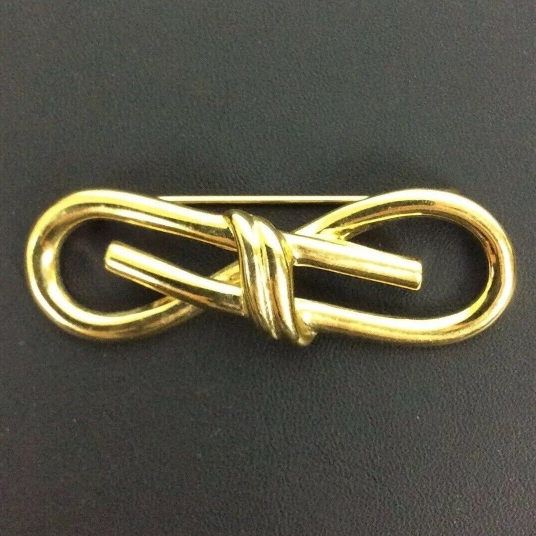 Bow Infinity Shaped Brooch Pin Shiny Gold Tone Metal Vintage Unsigned ...