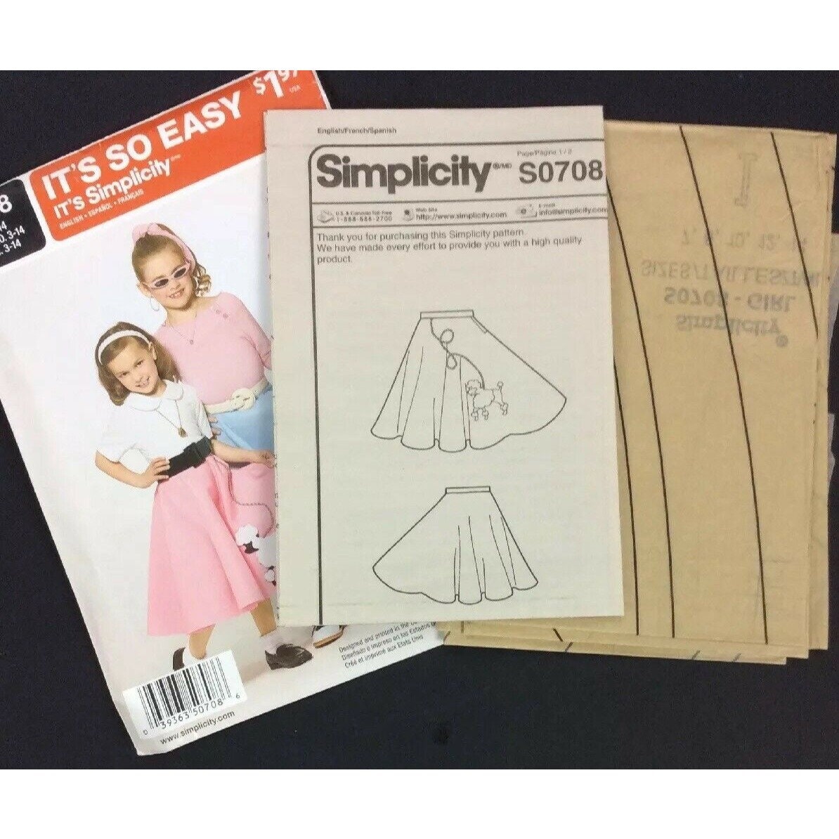 Simplicity S0708 Girls Poodle Skirt Size 3-14 Costume 50s Easy Sewing ...