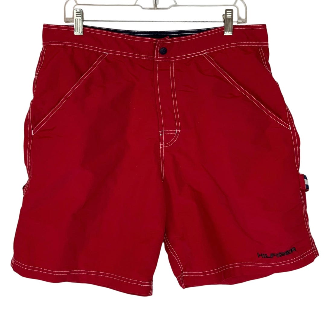 Tommy Hilfiger Red Cargo Style Swim Trunks Mens Size Large Polyester ...