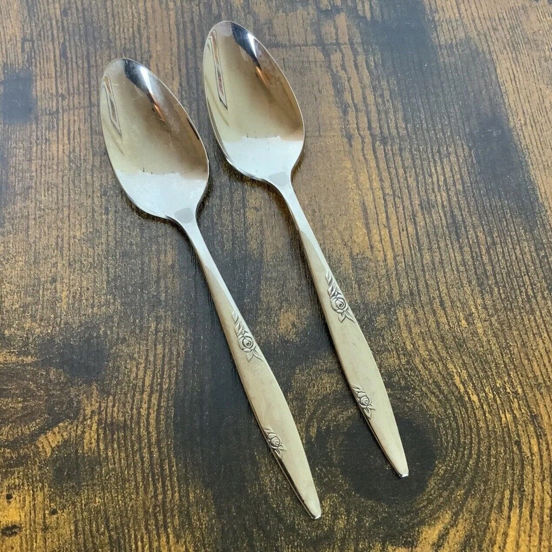 Oneida Rose Duet 2 Teaspoons Stainless Steel Flatware 90s Discontinued ...
