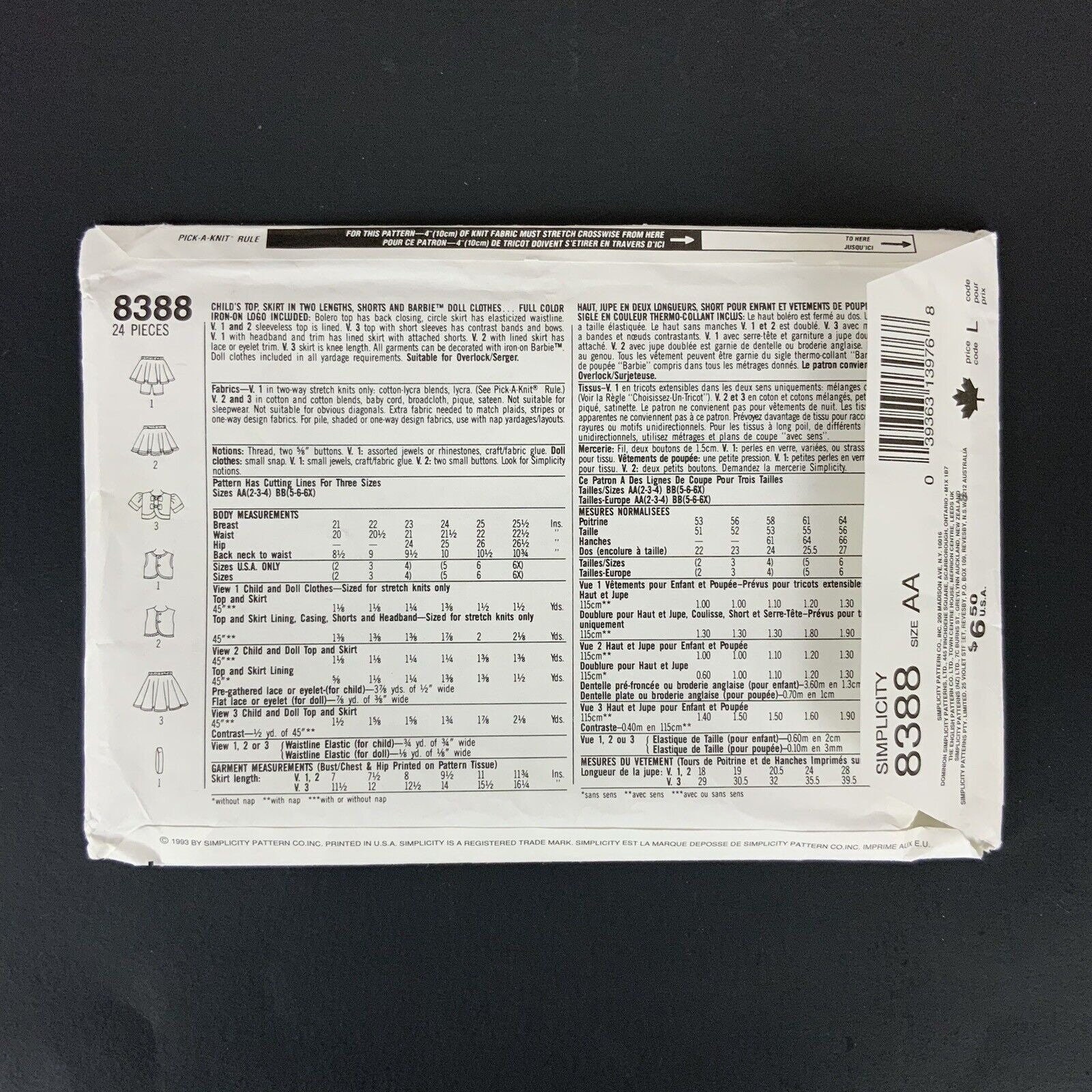 Simplicity 8388 Barbie Girls & Doll Matching Outfits Sz 2-4 - Etsy