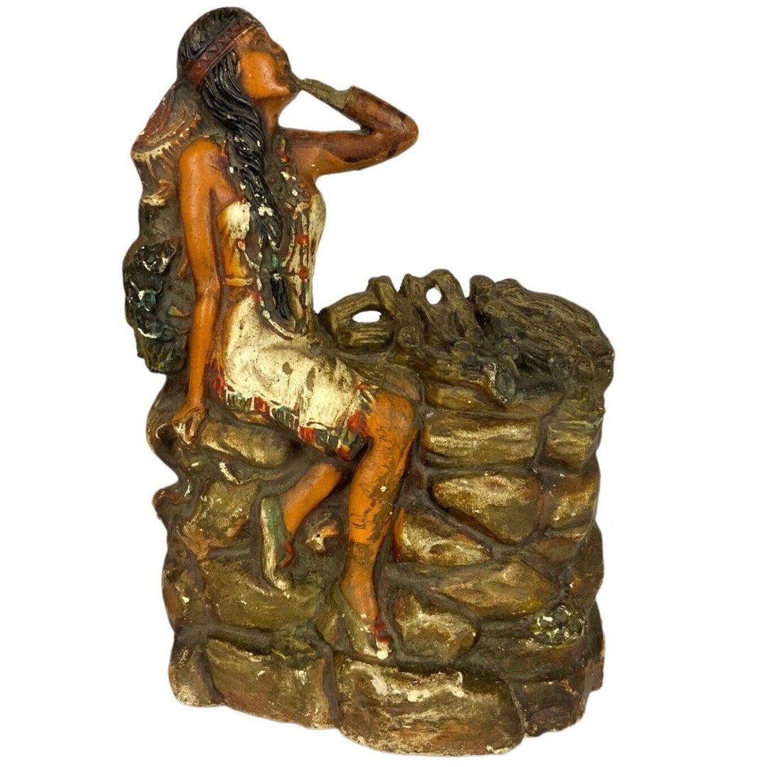 Frank Gritt Chalkware Native American Indian Maiden Girl Lamp Part ...