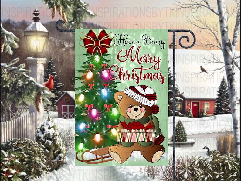 Beary Merry Christmas Flag Design, Bear Christmas Flag, Sublimation ...
