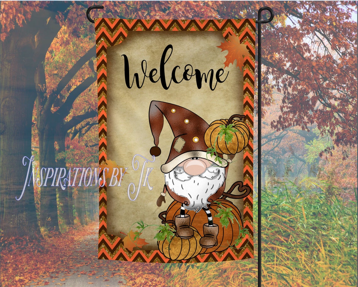Welcome Gnome Fall Garden Flag Design Autumn Flag Welcome | Etsy