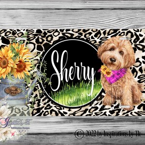 Sunflowers & Goldendoodle Pink Scarf License Plate Design, Ready to ...