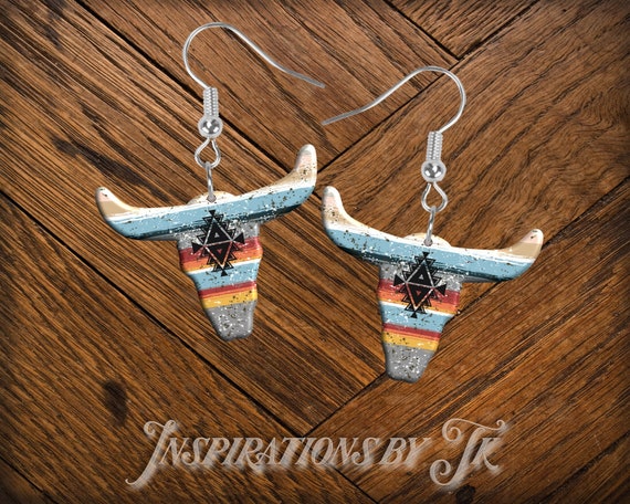 4 Southwestern Aztec Earring Designs Cow Cow W/Horns Horse | Etsy