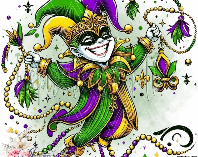 Mardi Gras Jester With Beads Design, Jumping Mardi Gras Jester, Digital ...