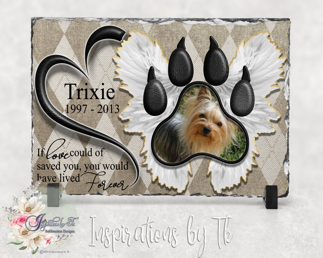 Pet Paw Print Memorial Slate Design, Linen & Diamonds 7.8x11.8 ...