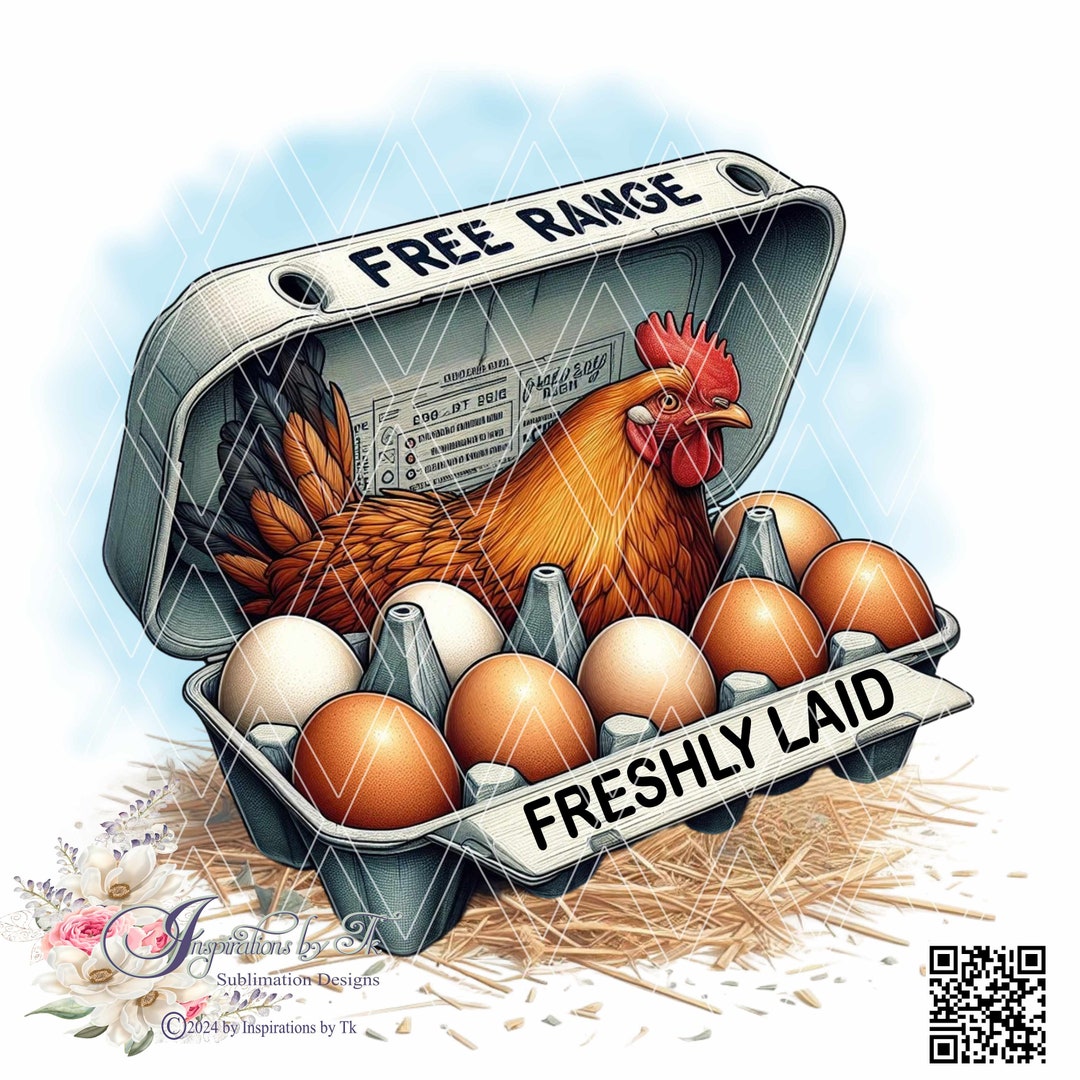 Whimsical Hen & Eggs Design, Free Range and Freshly Laid, Funny Chicken ...