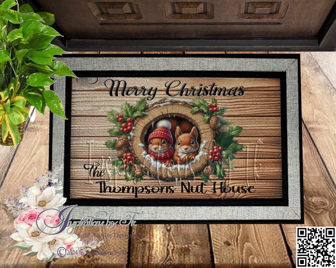Squirrels Nut House Door Mat Design, Merry Christmas Door Mat, Country ...