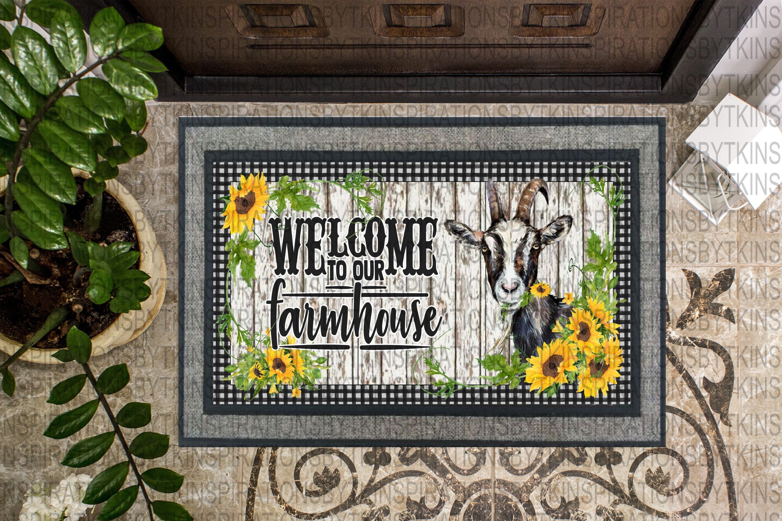 Welcome to Our Farmhouse Goat Door Mat Design Spring Design | Etsy