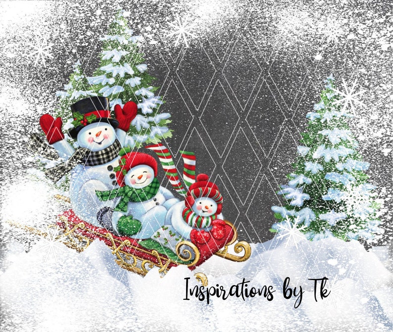 Snowman Family Sledding 20oz Skinny Tumbler Design | Etsy