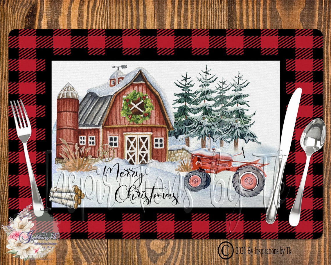Barn & Tractor With Red Buffalo Plaid Place Mat Design - Etsy