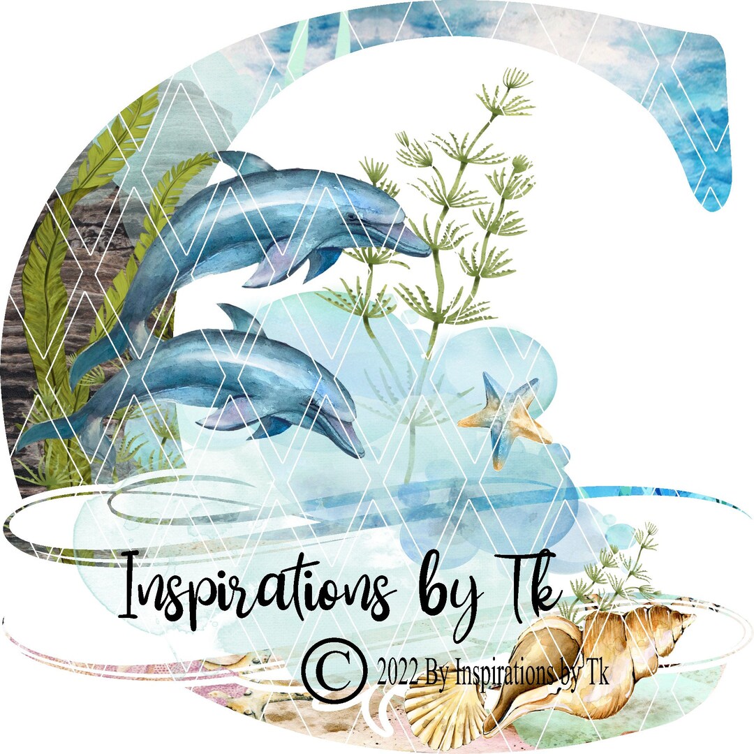 Letter C Dolphin Beach Design, Alphabet Beach Design, Ocean Design ...