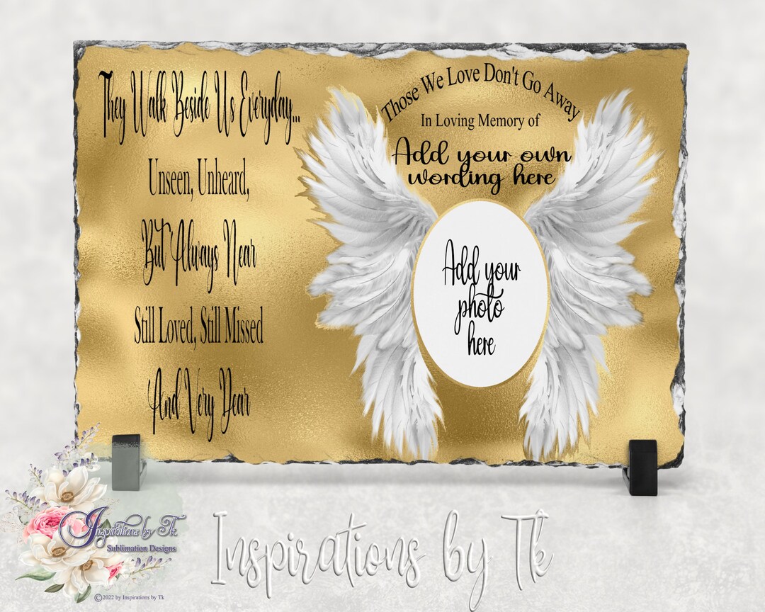 Angel Wings Memorial Slate Design, Gold 7.8x11.8 Beautiful Tribute, Add ...