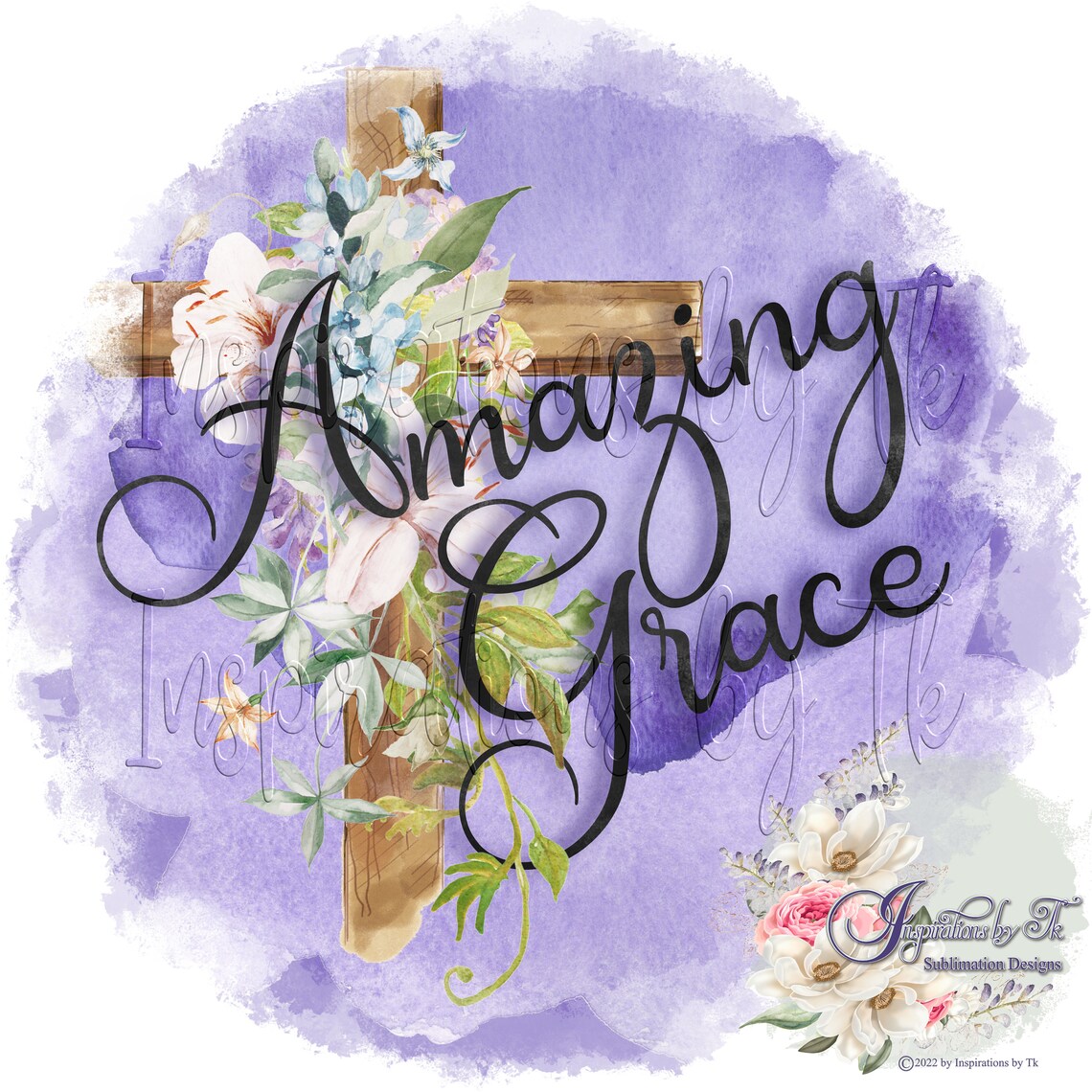 Amazing Grace Floral Cross Design, Christian Design, Religious, Digital ...