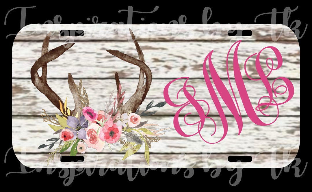 Rustic Boho Floral License Plate Design, Wooden Background, Sublimation ...