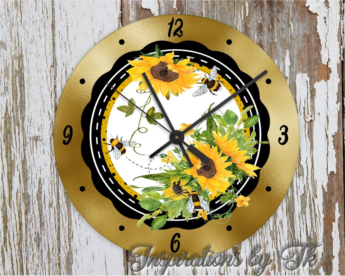 Bees & Sunflowers 12 Round Clock Face Design Bee | Etsy