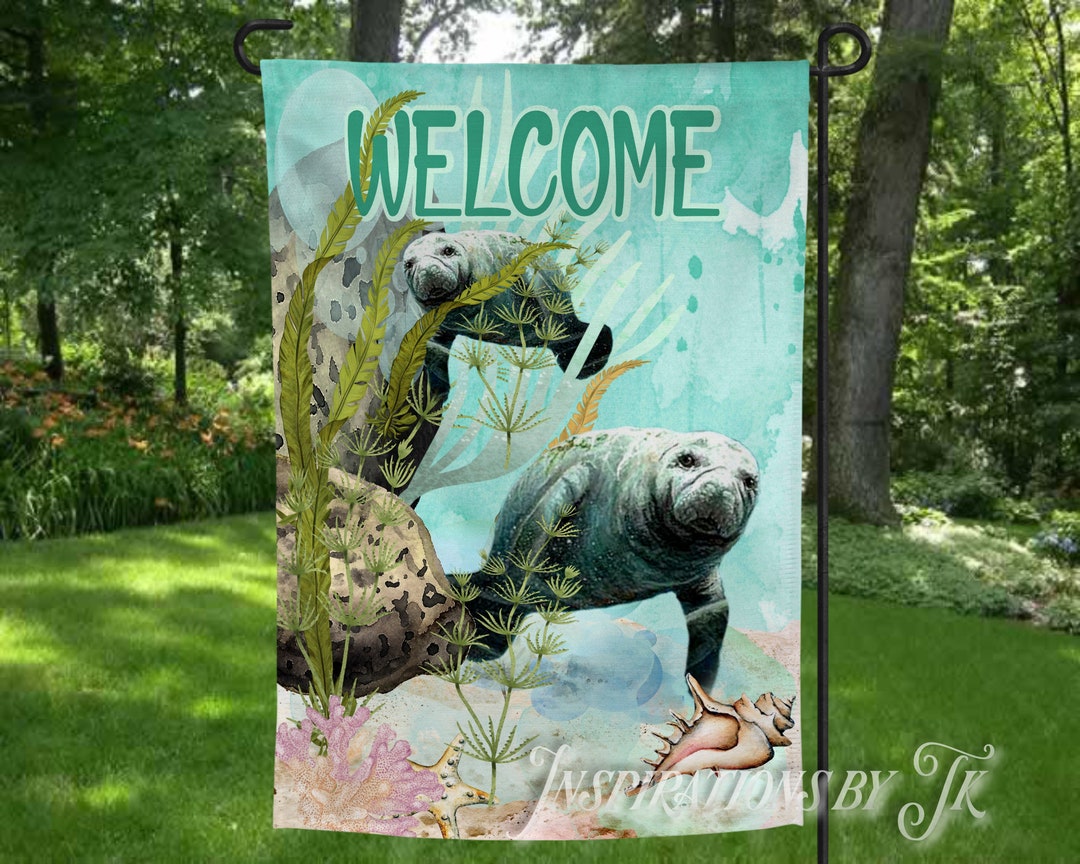 Manatee Under the Sea Garden Flag Design, Beachy Scene, Summer Flag ...