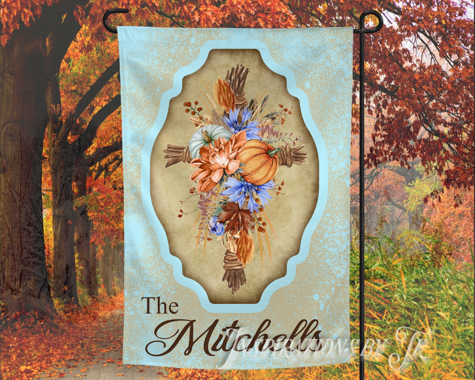 Fall Floral Cross & Pumpkins Garden Flag, Thanksgiving Flag, Farmhouse ...