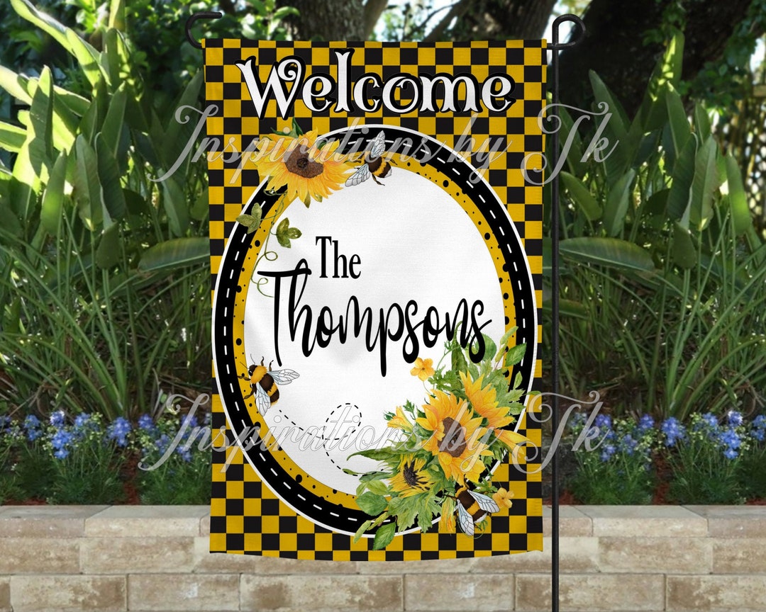 Bumble Bees & Sunflower Welcome Garden Flag Design, Whimsical Design ...