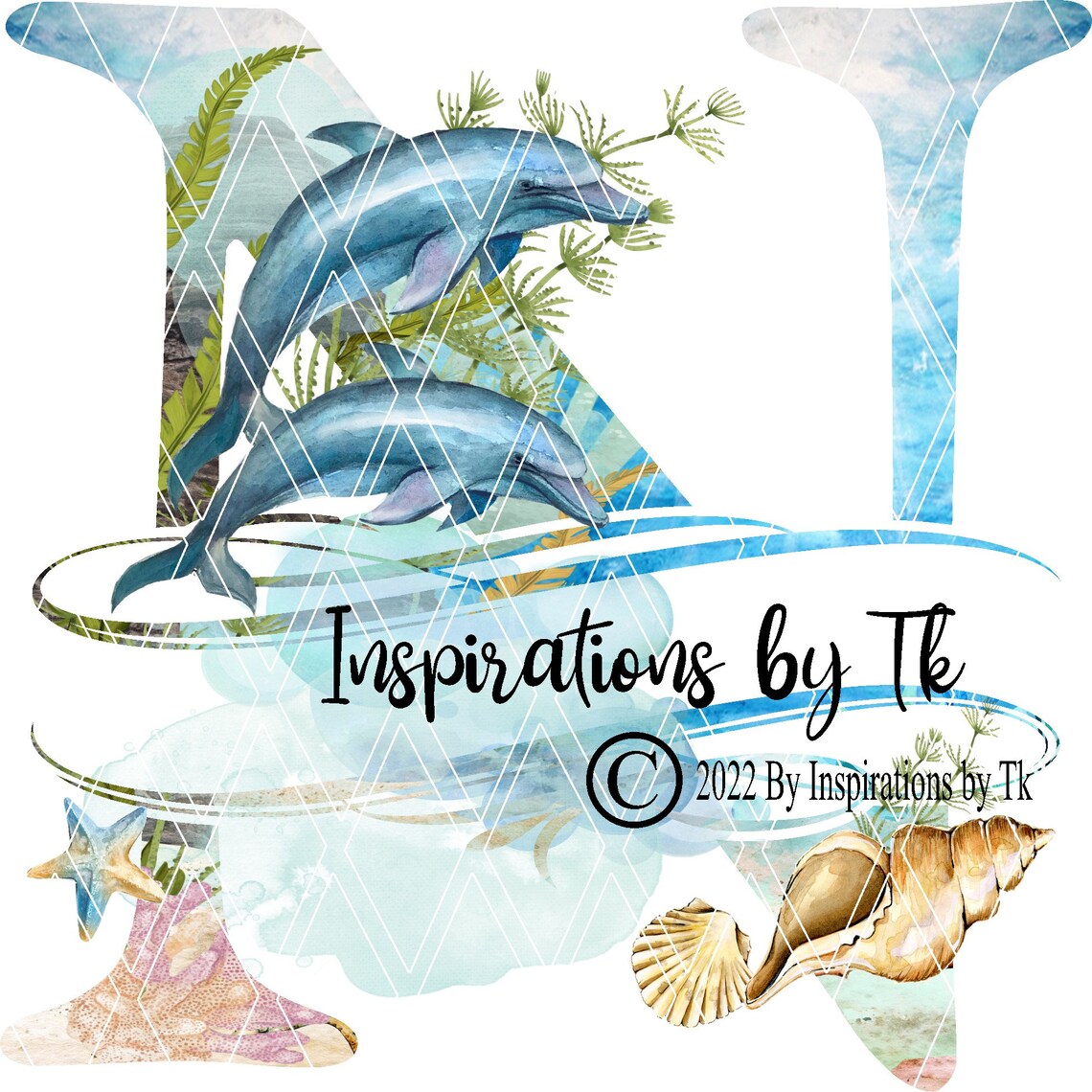 Letter N Dolphin Beach Design, Alphabet Beach Design, Ocean Design ...