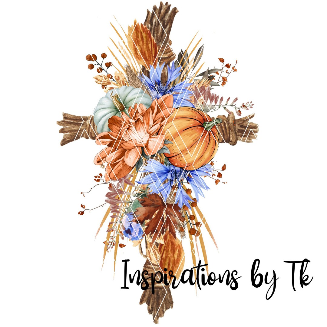 Fall Floral Cross & Pumpkins Design, Thanksgiving Design, Farmhouse ...