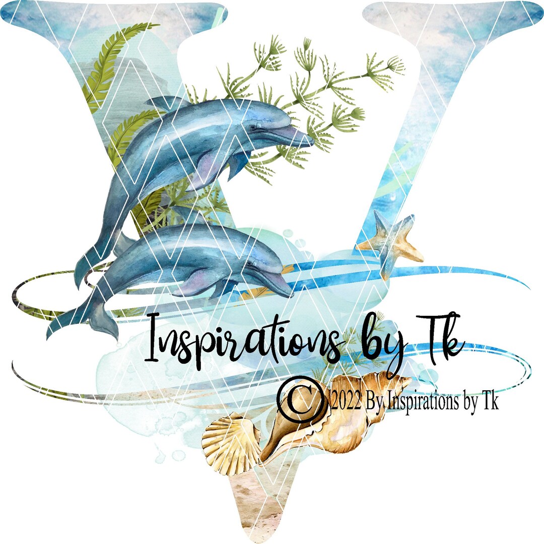 Letter V Dolphin Beach Design, Alphabet Beach Design, Ocean Design ...