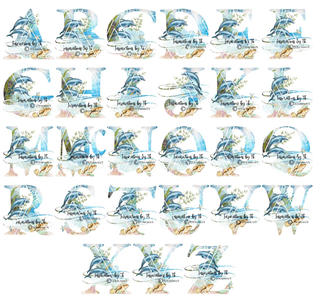 Marine Dolphin Beach Alphabet Design, Complete Alphabet Including Mc ...