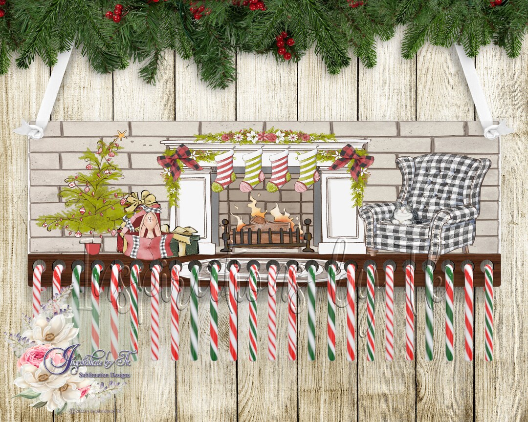 Candy Cane Countdown, Cozy Fireplace & Cat, Christmas Design, Country ...