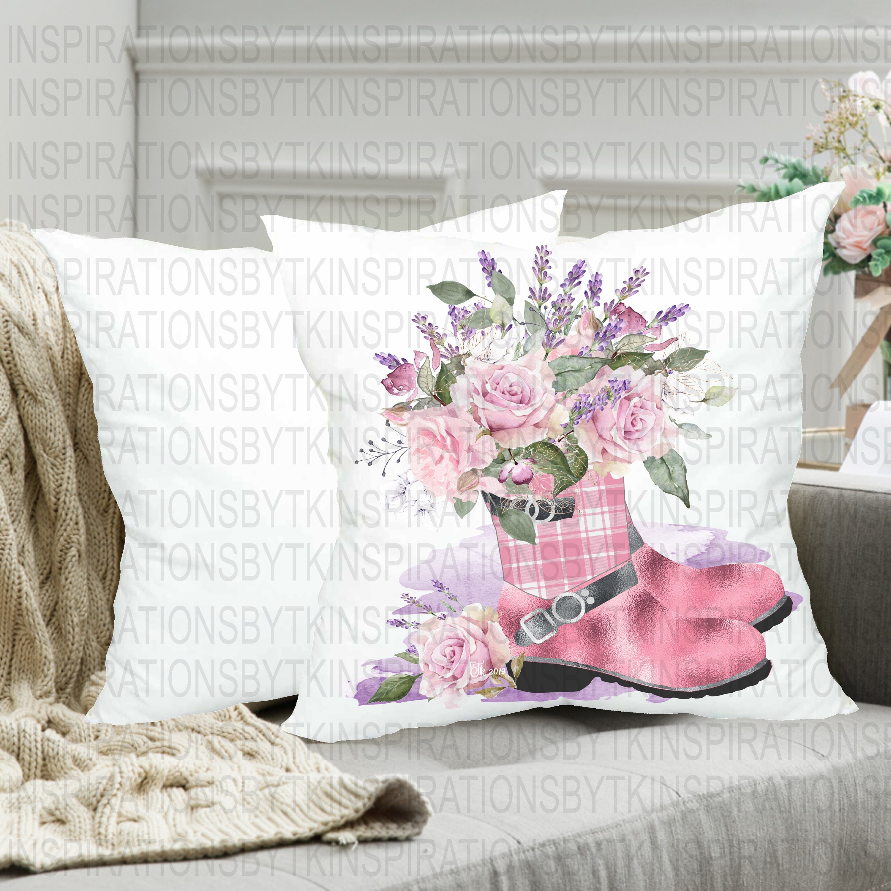 Pink and Plaid Boots Floral Design, Roses & Boots, Digital Design ...