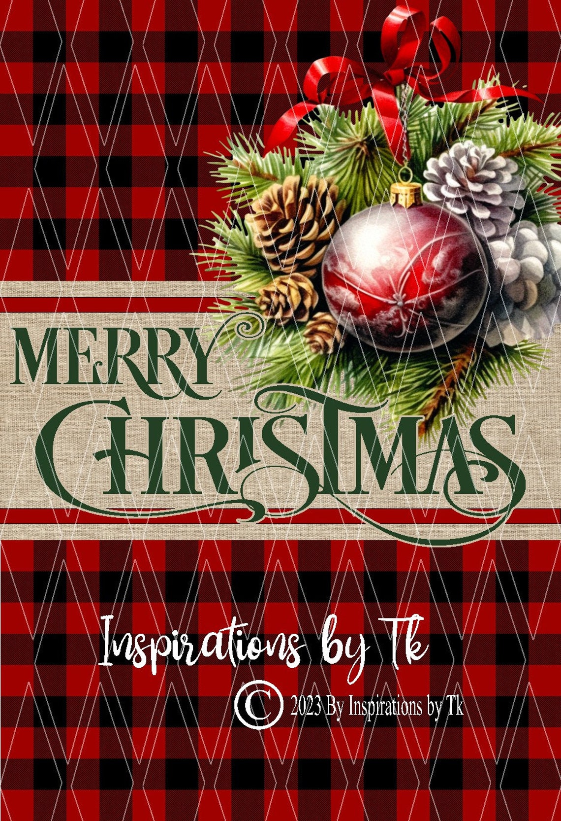 Red Plaid & Ornament Merry Christmas Garden Flag Design, Whimsical Flag ...