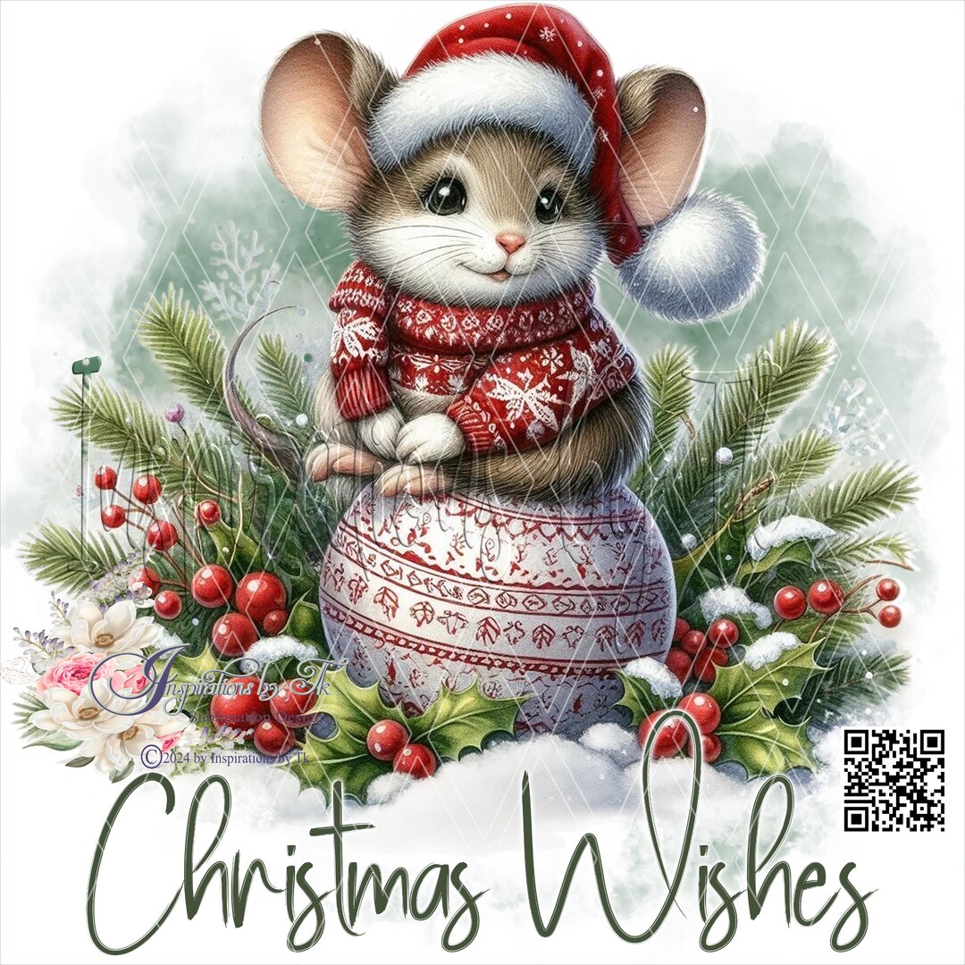 Christmas Wishes Mouse Design, Whimsical Adorable Mouse, Snow Scene ...
