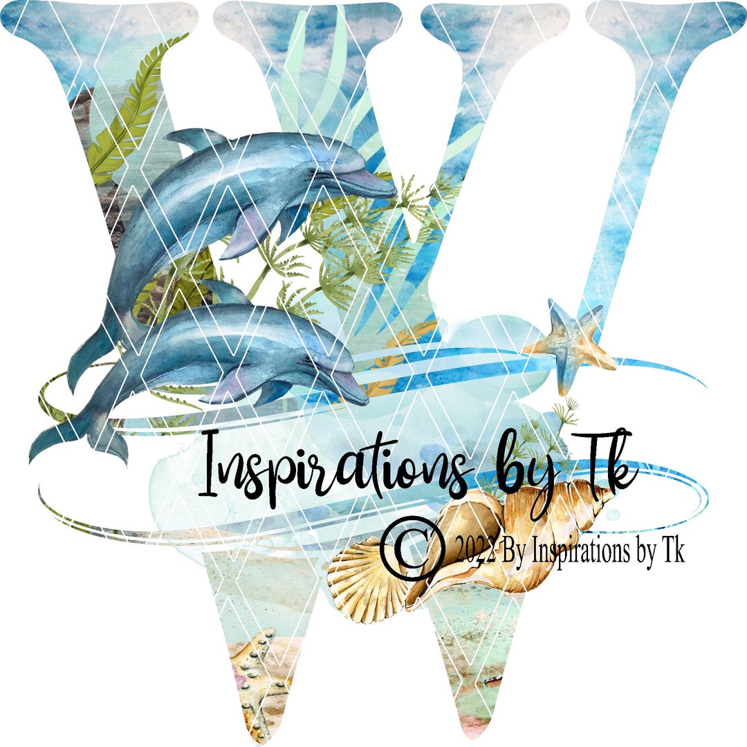 Letter W Dolphin Beach Design, Alphabet Beach Design, Ocean Design ...