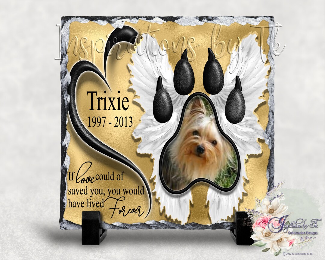 Pet Paw Print Memorial Slate Design, Gold Foil 7.8x7.8 Beautiful ...