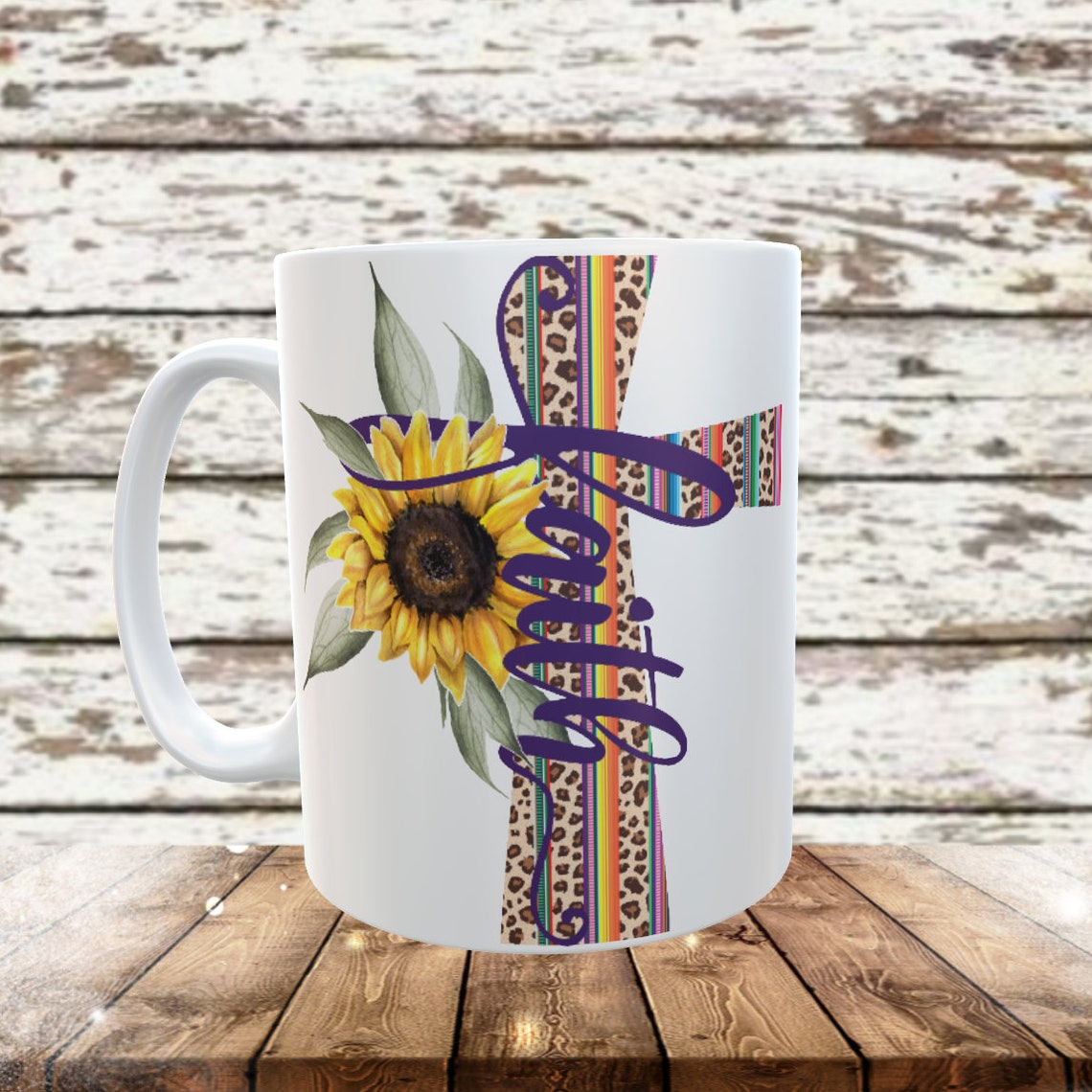 Faith Leopard Boho Cross With Sunflower Design Floral Cross | Etsy