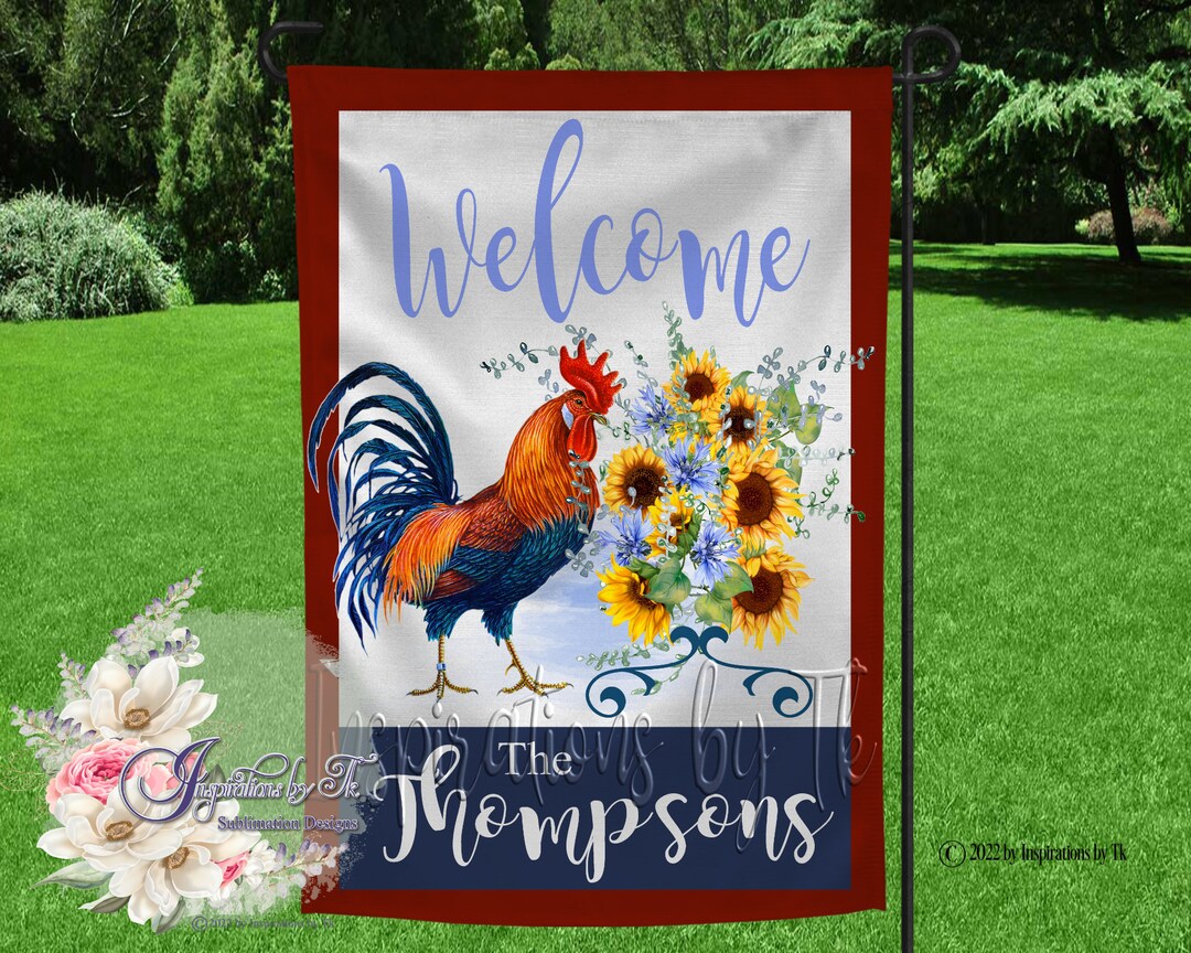 Rooster & Sunflowers Farmhouse Flag Design, Can Be Personalized ...