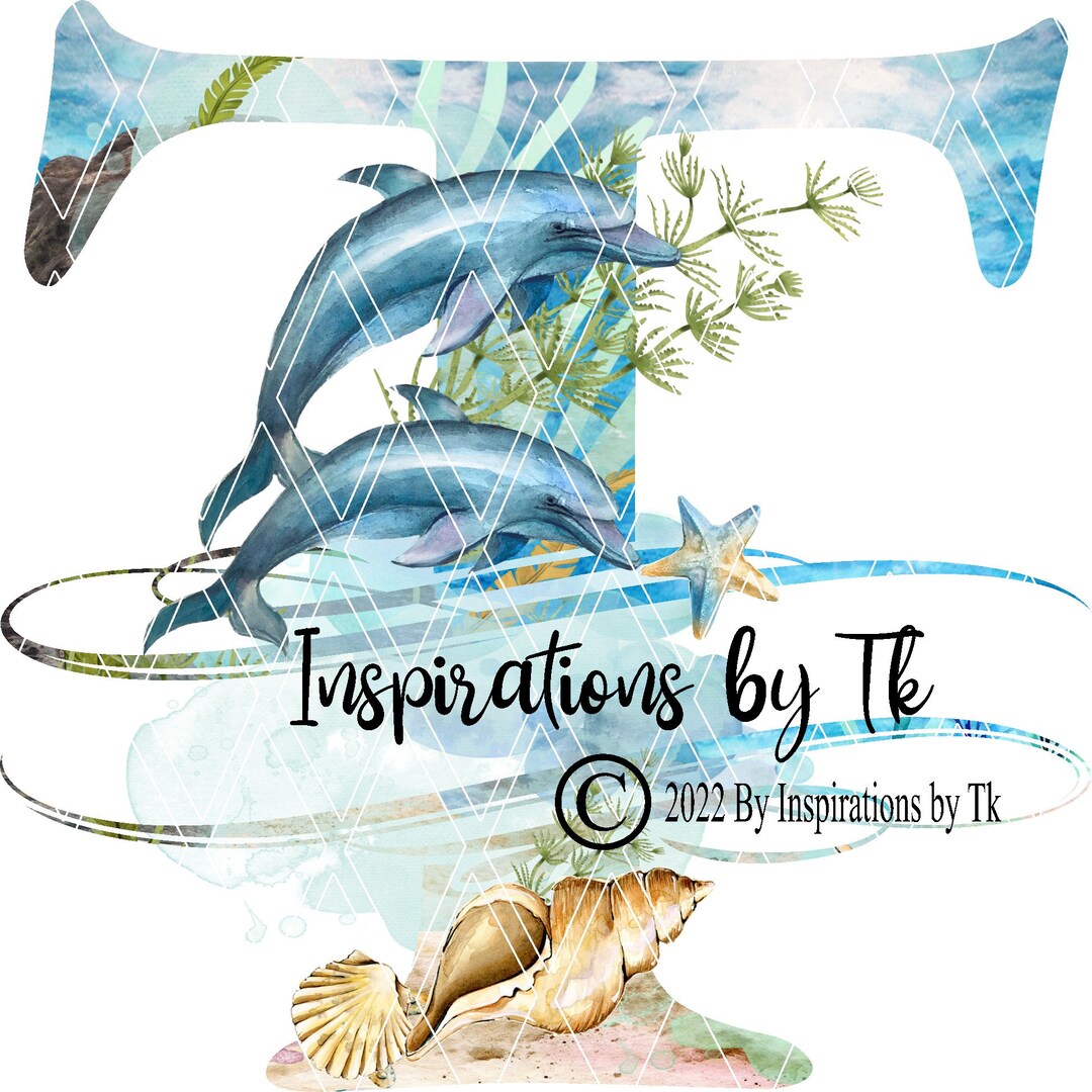 Letter T Dolphin Beach Design, Alphabet Beach Design, Ocean Design ...