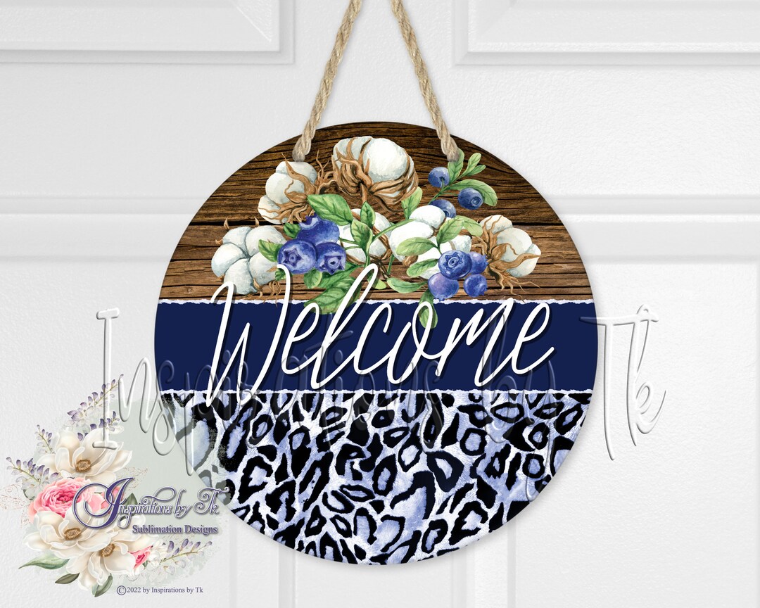 13" Blueberry & Cotton Welcome Design, Fruit Door Hanger, Sublimation ...