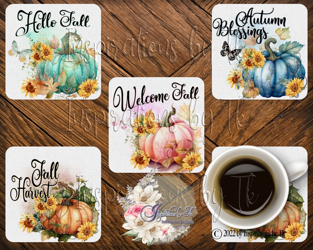 Pumpkin Elegant Square Coaster Design, Fall/autumn Coaster Designs, 4 ...
