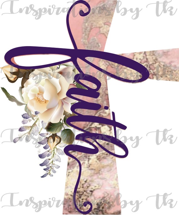 Faith Floral Cross Roses Christian Religious Digital | Etsy