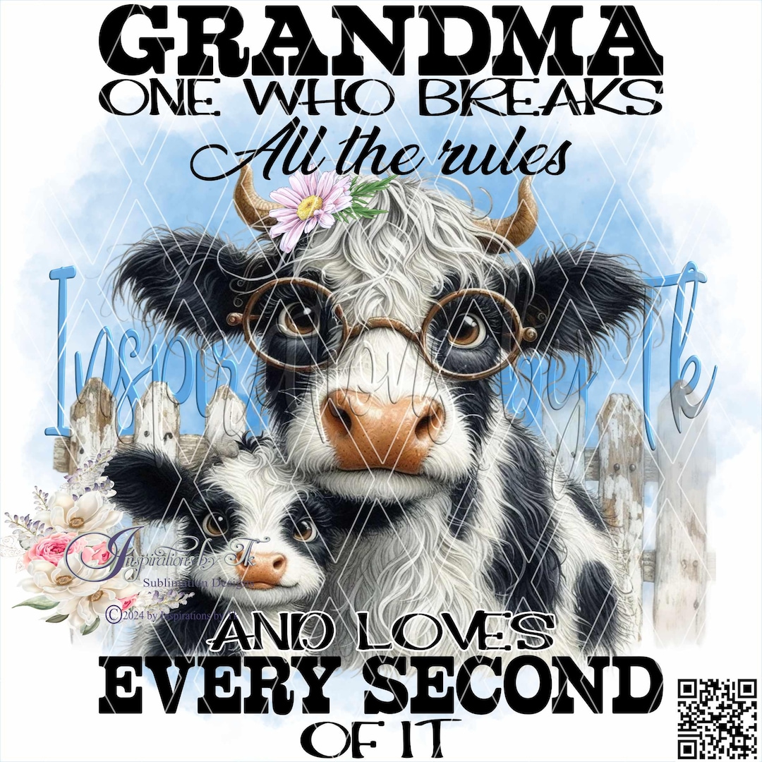 Cute Cow & Calf, Grandma One Who Breaks All the Rules! Whimsical, 2 ...