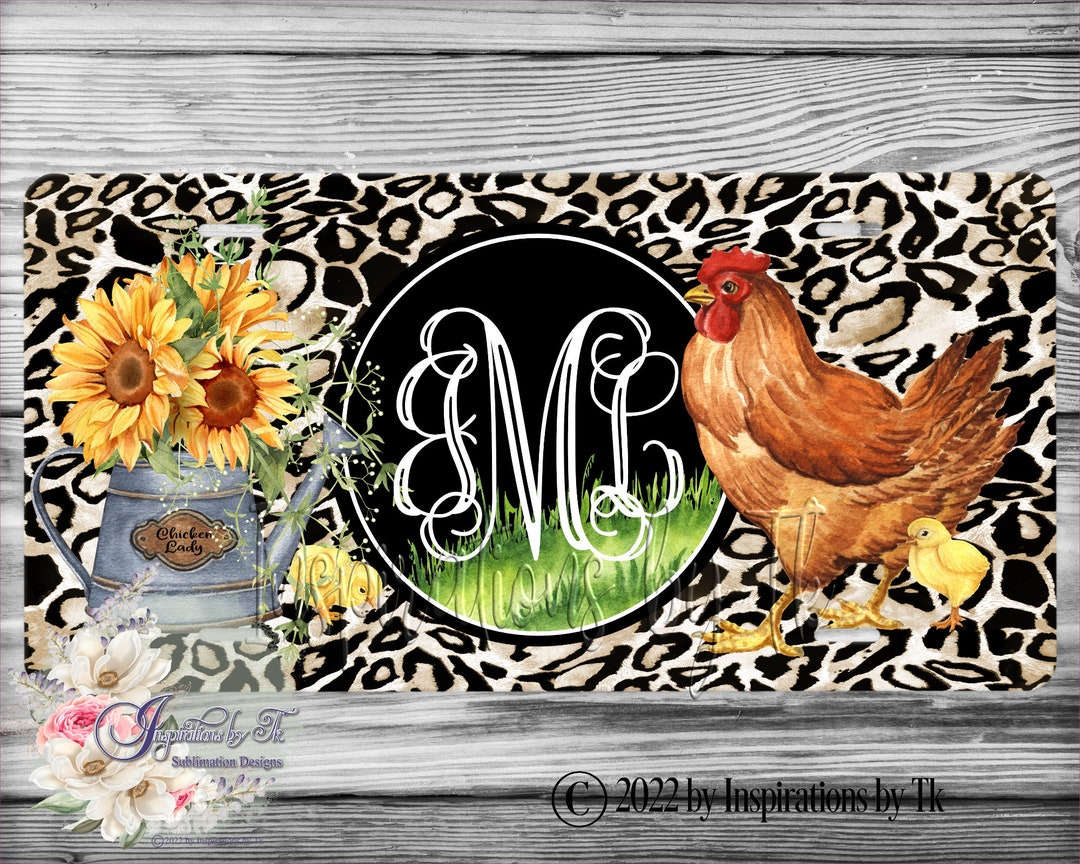 Sunflowers & Chicken License Plate Design, License Plate Design, Ready ...