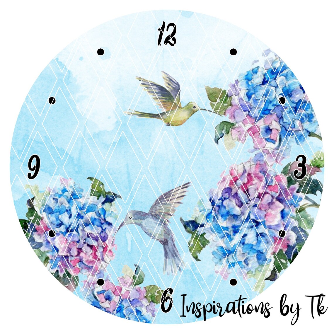 Hummingbirds & Hydrangea 12" Round Clock Face Design, Farmhouse Design ...
