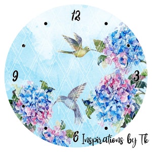 Hummingbirds & Hydrangea 12" Round Clock Face Design, Farmhouse Design ...