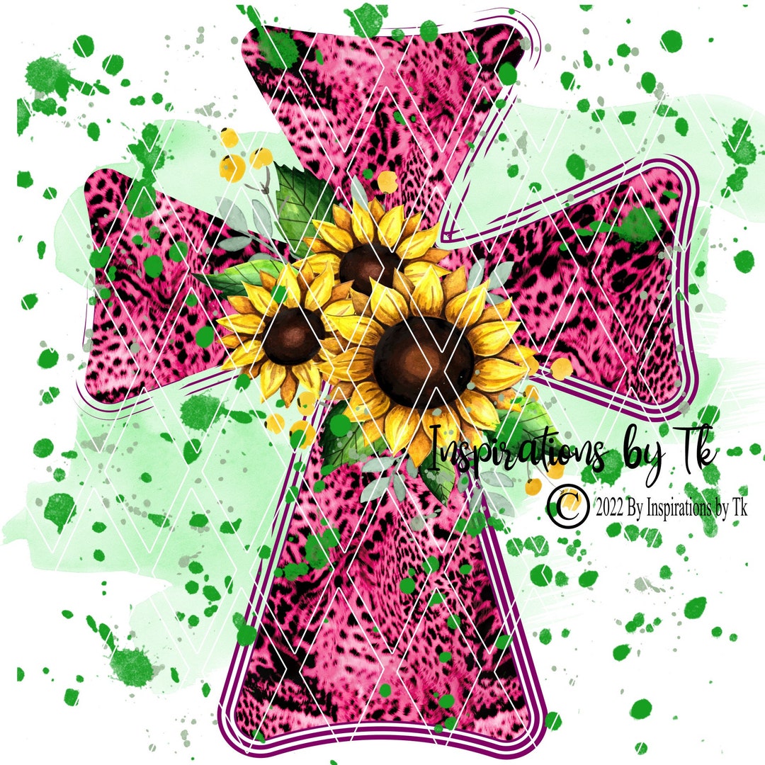 Pink Leopard Cross & Sunflowers Design, Christian, Religious ...